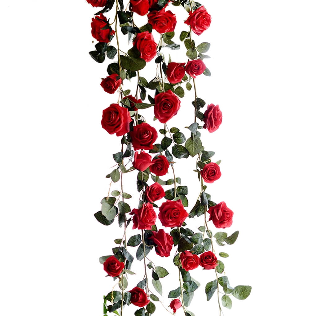 Jygee 1.8m Artificial Rose Vines Silk Flowers Garlands Rose Vines ...