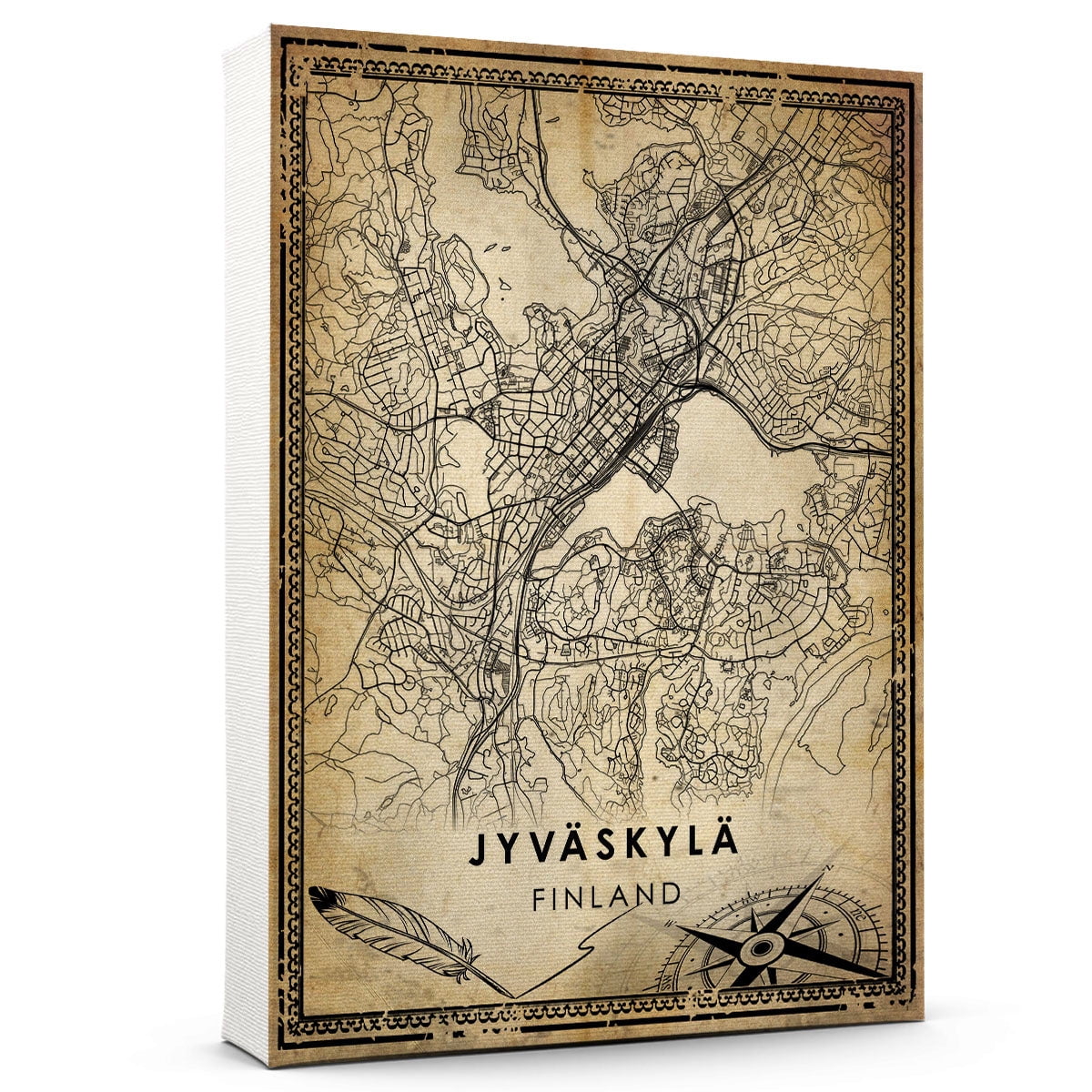 Jyvaskyla Vintage Map Prints Canvas, Finland Map Art Canvas, Canvas ...