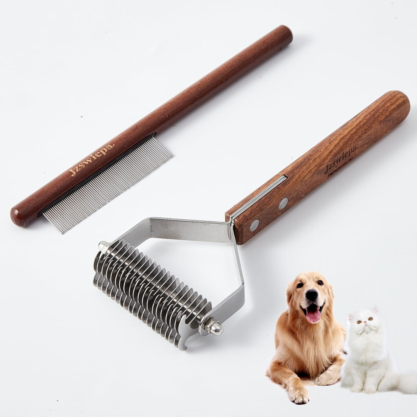 Jzswiepa Pet Dematting Rake with 2 Sided Professional Pet Grooming Rake ...