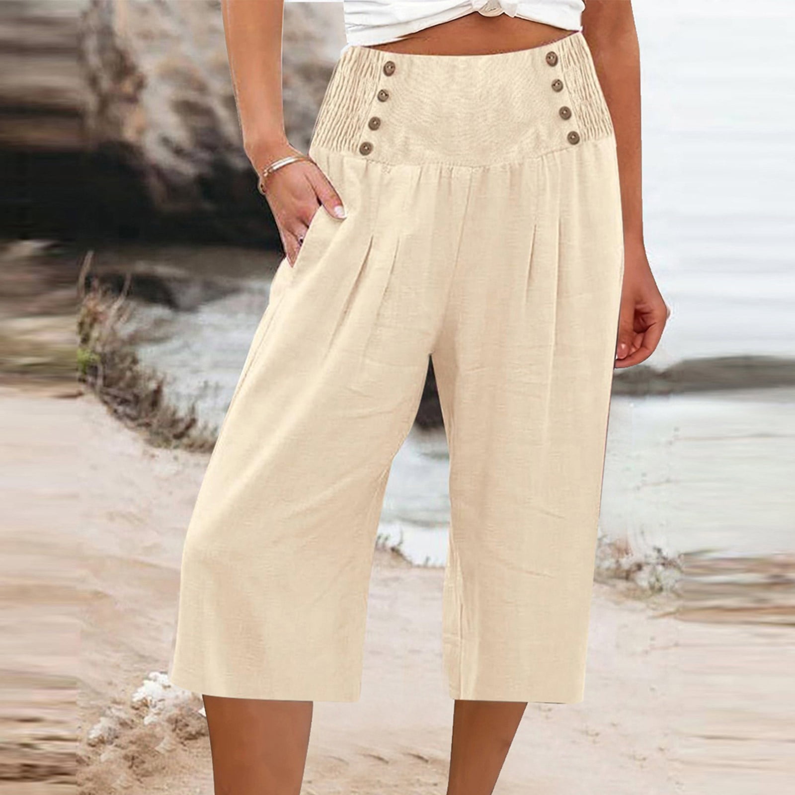Jzuxvd Capri Pants for Women,Women High Waisted Capri Pants Wide Leg ...