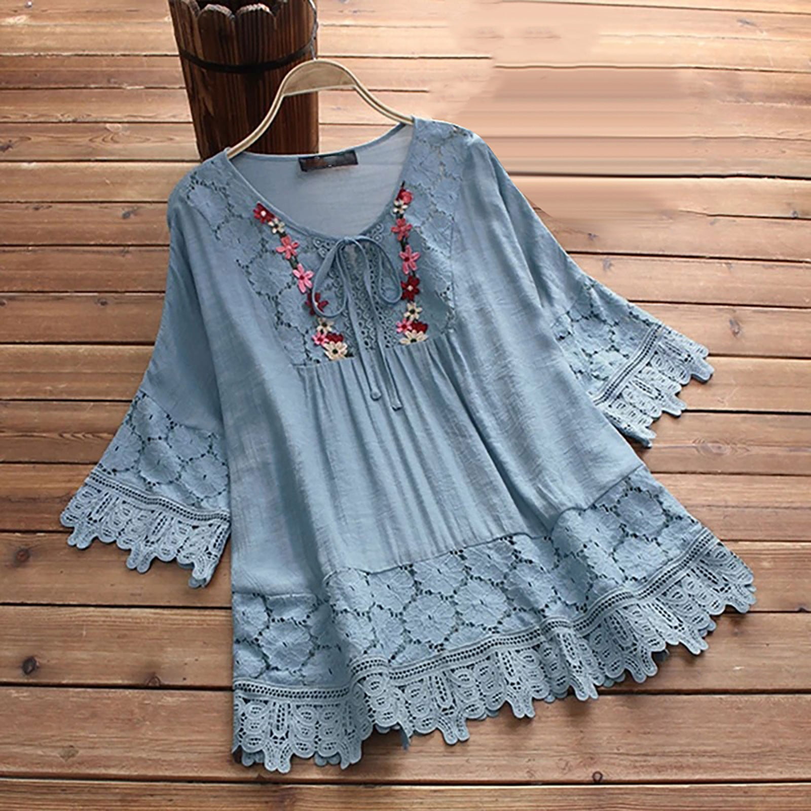 Jzuxvd Embroidered Tops for Women Plus Size Vintage Lace Jzuxvd Embroidered Tops for Women Plus Size Vintage Lace