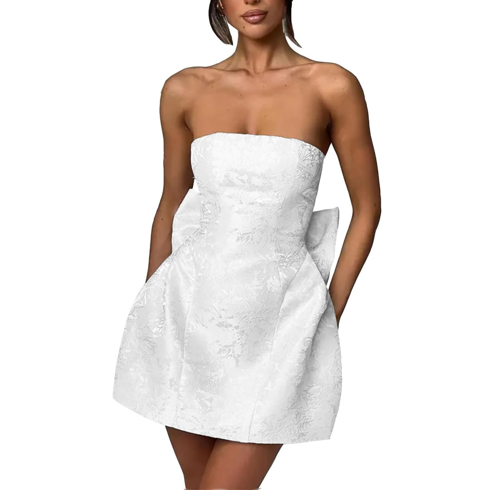 Jzuxvd Satin Strapless Homecoming Dresses for Teens Embroidery Short ...