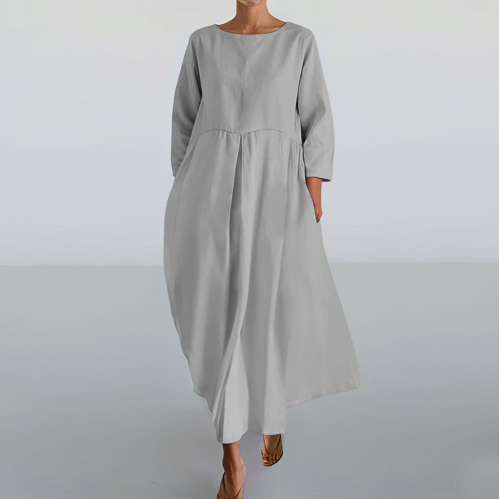 Jzuxvd Women's Floral 3/4 Sleeve Maxi Dress Fall Flowy Plus Size Beach ...