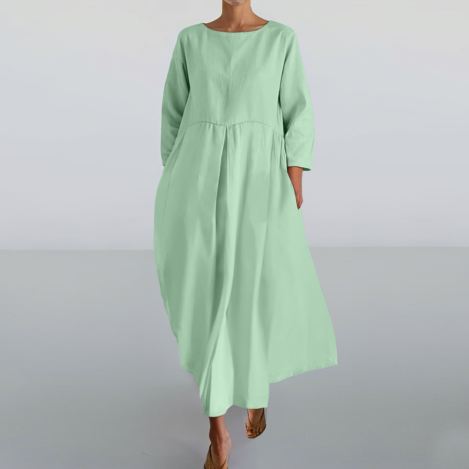 Jzuxvd Women's Floral 3/4 Sleeve Maxi Dress Fall Flowy Plus Size Beach ...