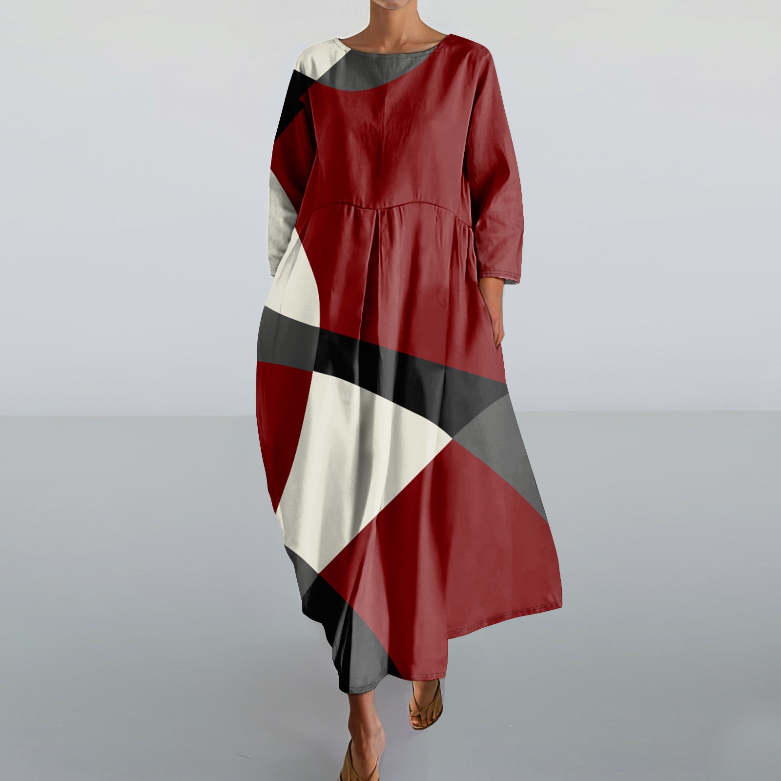 Jzuxvd Women's Floral 3/4Sleeve Maxi Dress Fall Flowy Plus Size Beach ...