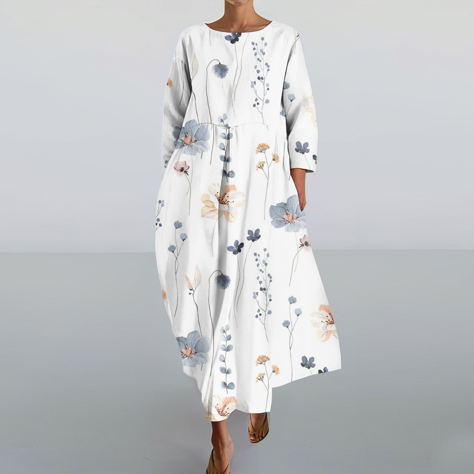 Jzuxvd Women's Floral 3/4Sleeve Maxi Dress Fall Flowy Plus Size Beach ...