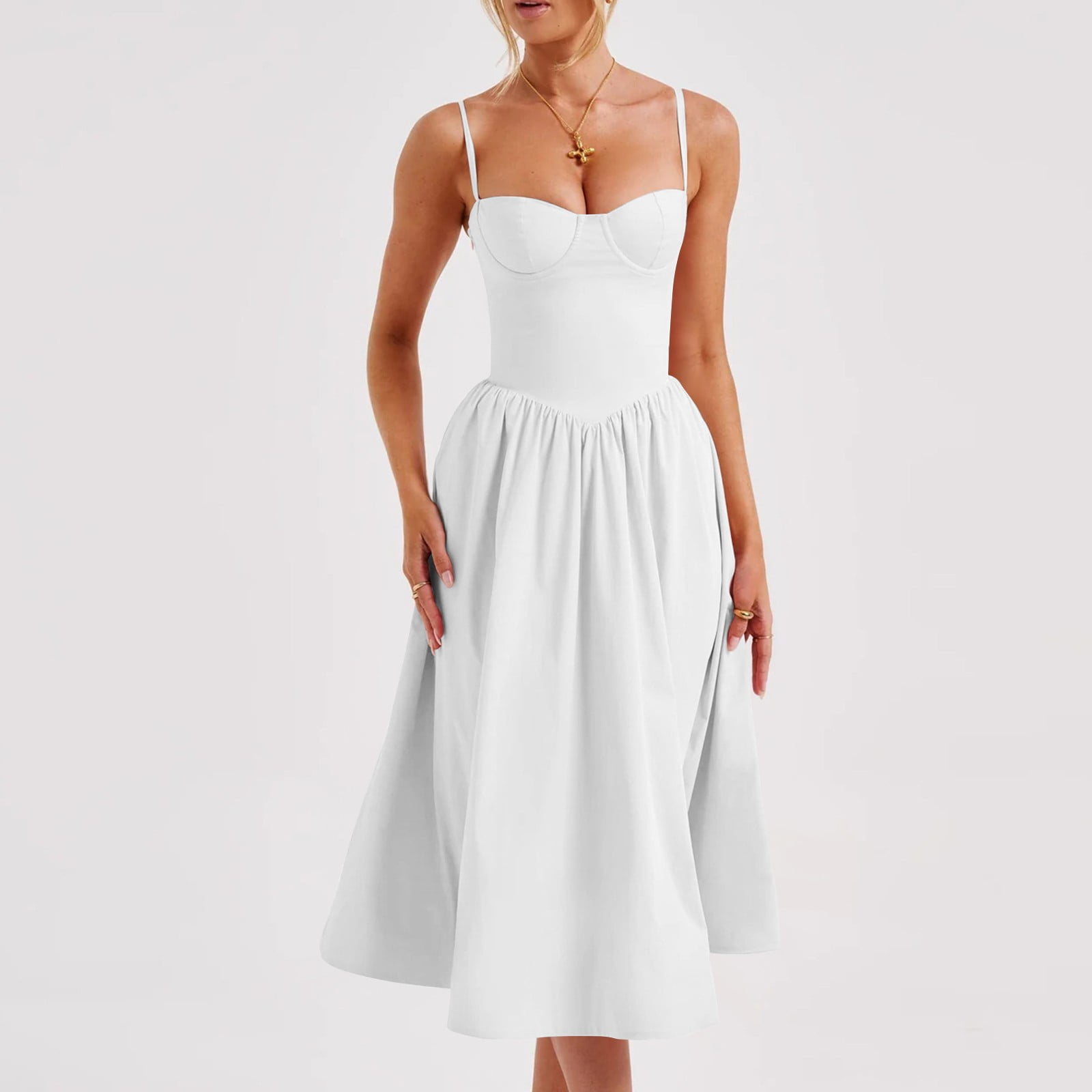 Jzuxvd Womens Corset Dress Elegant Spaghetti Strap Bustier Midi Dress ...