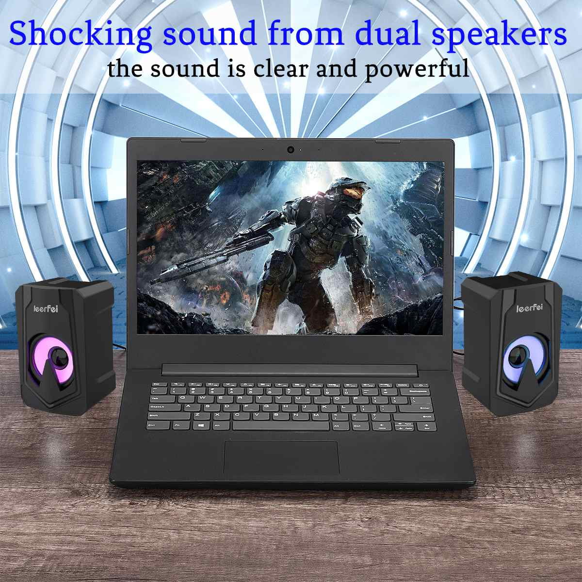 K-1060 Computer Speaker USB Wired RGB Gaming Speakers LED Light 3D ...