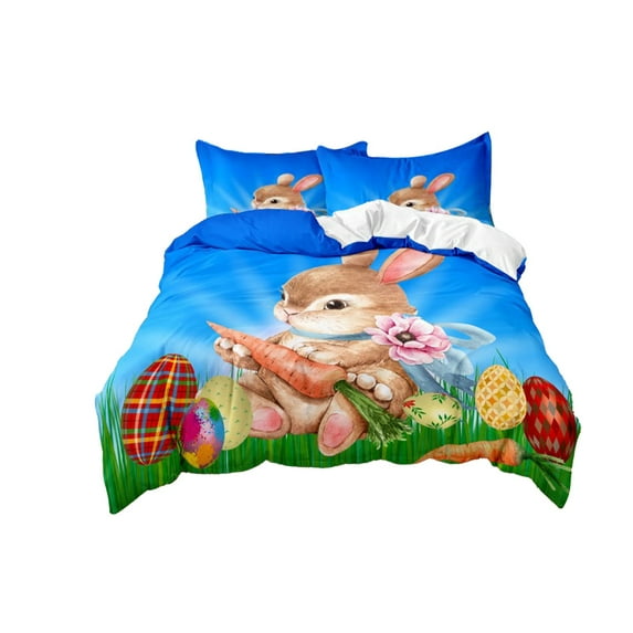 K 3 Pcs Easter Bunny Egg and Carrot Pattern Bedding Set Includes 1 ...