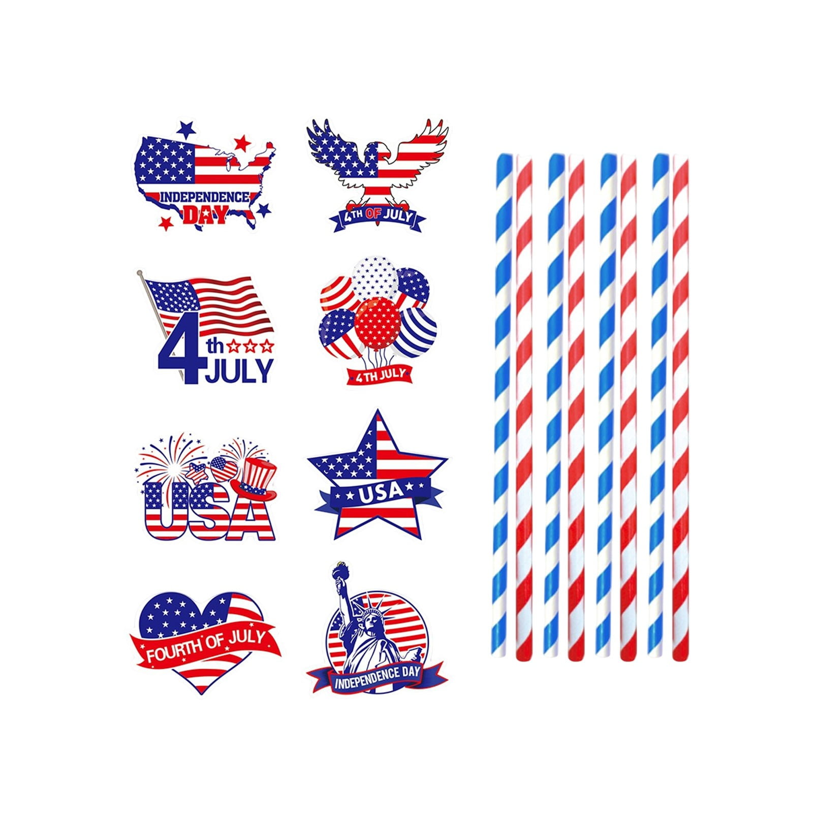 K-969 Independence Day Straw Toppers For Drinks With Usa Flag Designs ...
