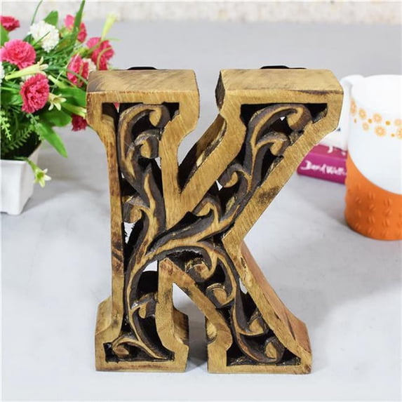 K Alphabet Handmade Letter Block Eco-Friendly Wall Decor, Brown Antique ...