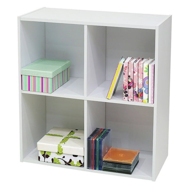K&B Furniture Easy Assemble White Wood 4 Cube Storage Bookshelf ...