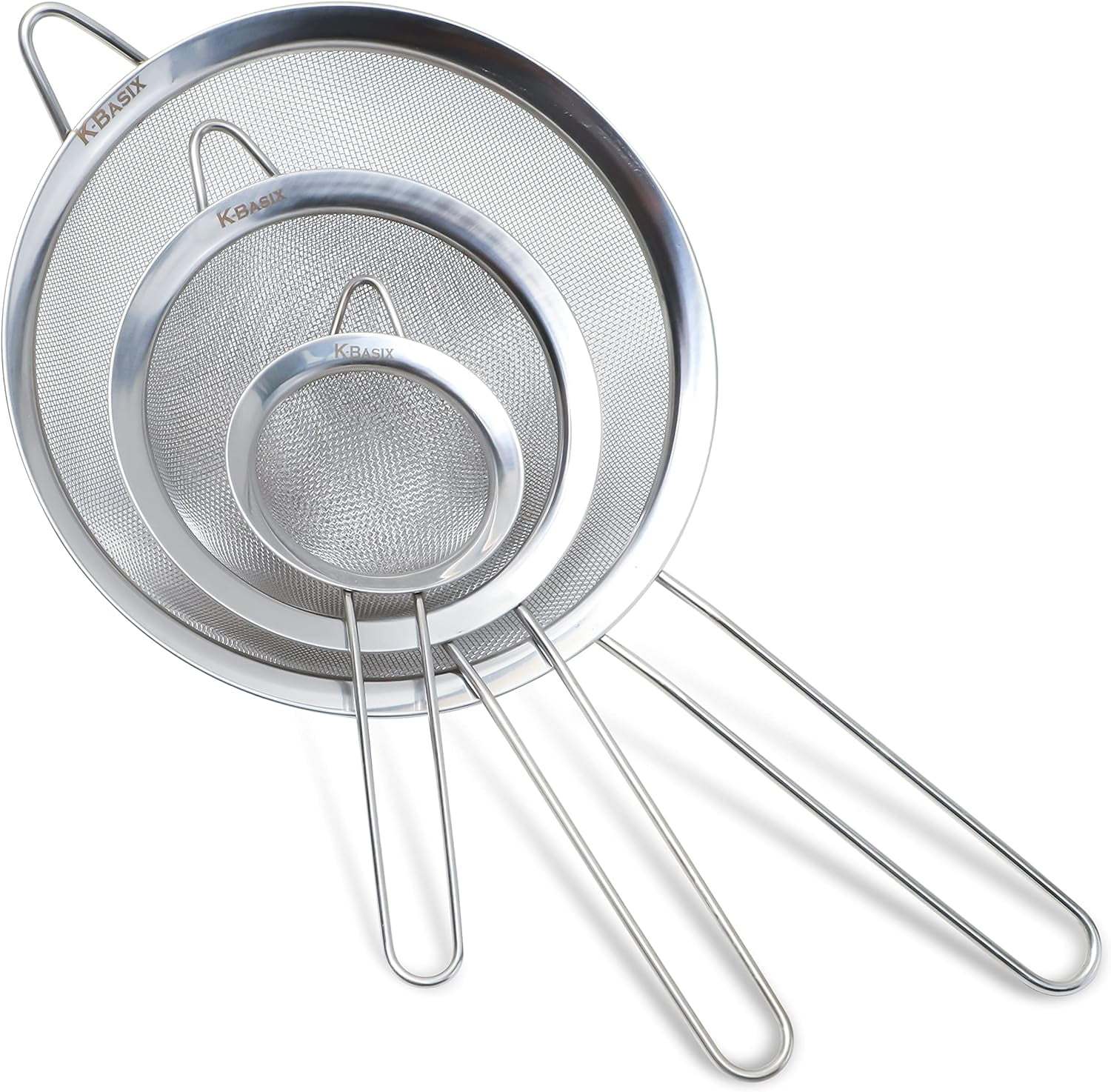 K BASIX Set of 3 Fine Mesh Strainer for Kitchen - Stainless Steel ...