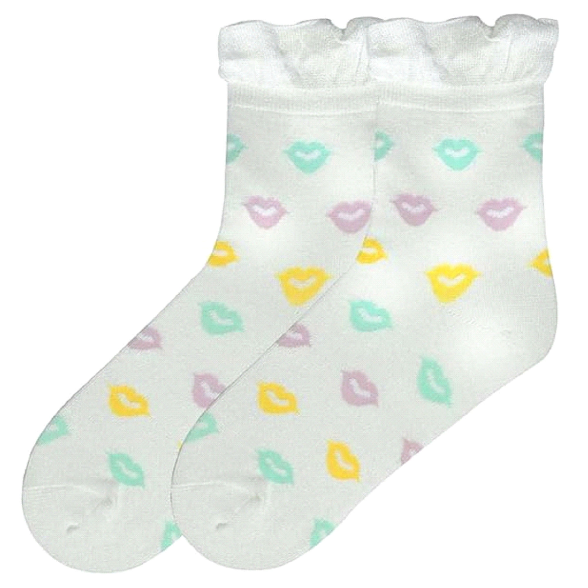 K. Bell Women's White Ruffle Top Socks with Kisses (9-11) - Walmart.com
