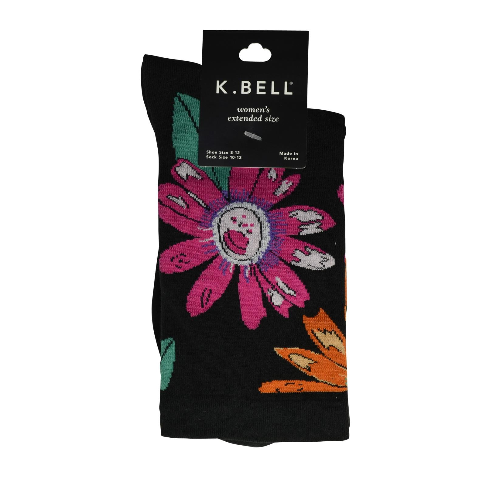 K. Bell Womens Crew Socks - EXTENDED SIZE, 10-12, Black - Walmart.com