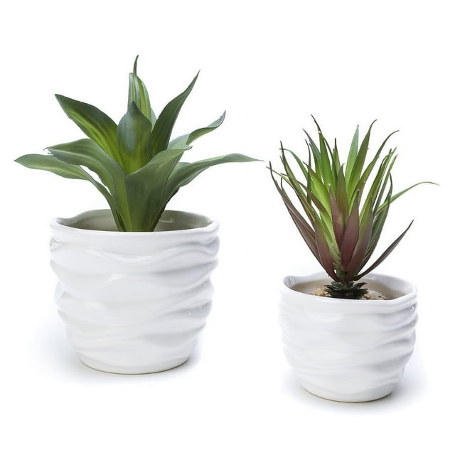 K-Cliffs 2pc White Modern Wave Texture Ceramic Pots. - Walmart.com