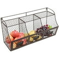 K-Cliffs 3 Compartment Wall Mount Metal Storage Basket Large Kitchen ...