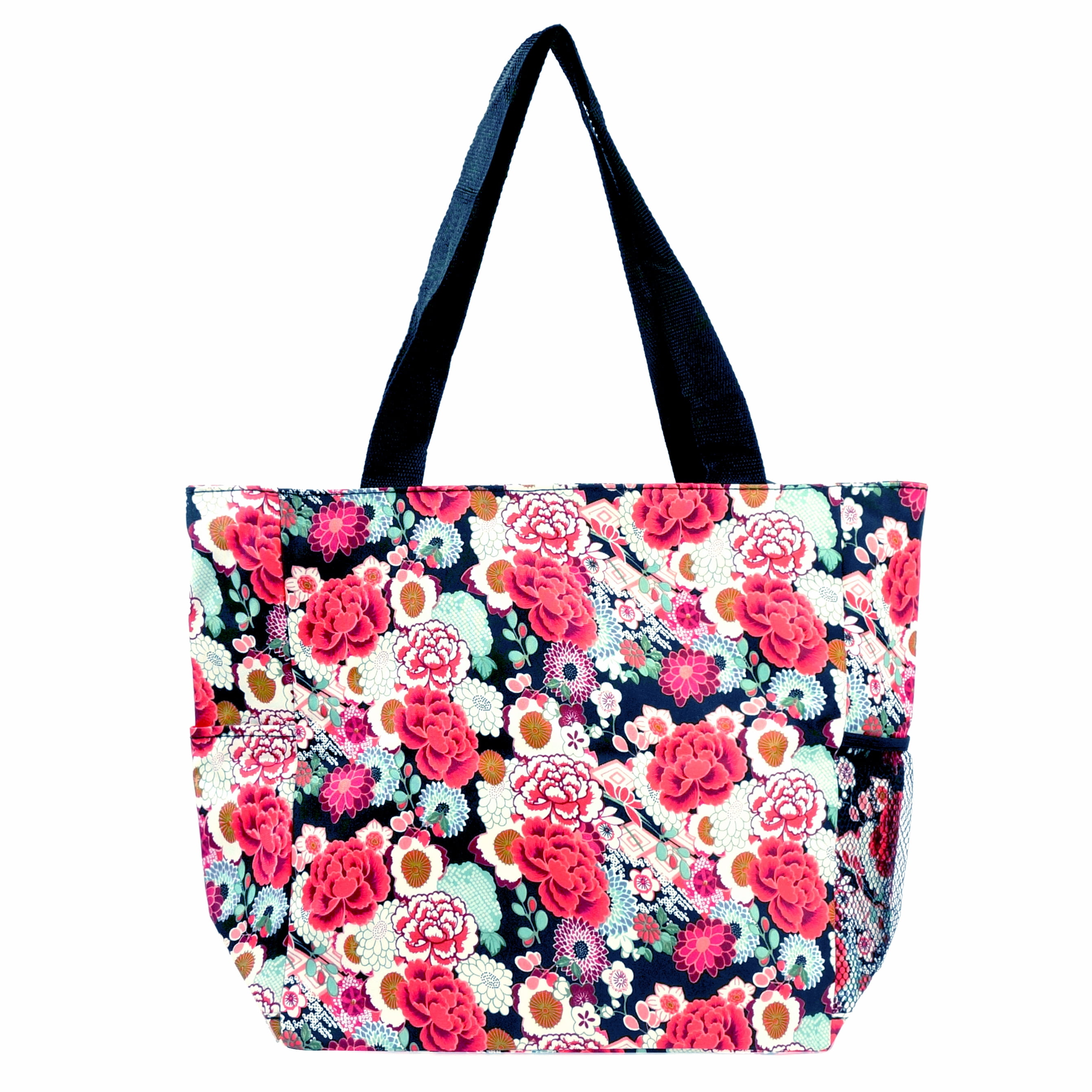 K-Cliffs Large Tote Bag for any occasion in a Hibiscus Rose Print ...