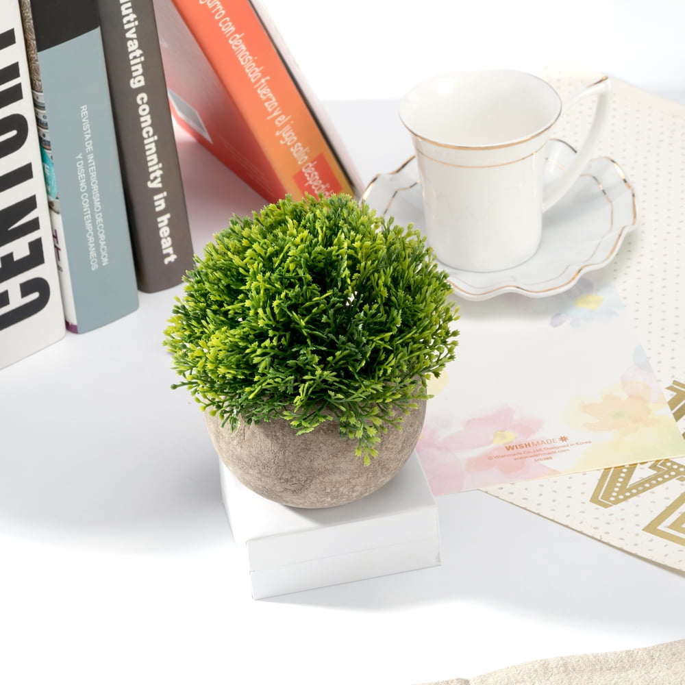 K-Cliffs Realistic Mini Ball Shape 4.7" Green Plastic Faux Plant in Pot ...