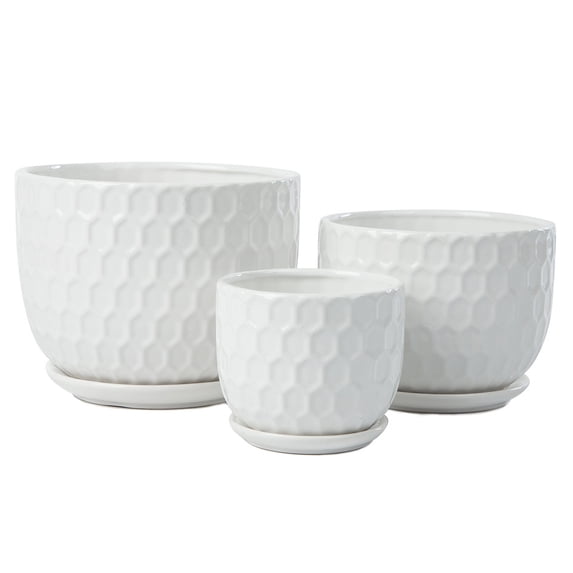 K-Cliffs White Golf Ball-Inspired Round Ceramic Planters w/Drainage ...