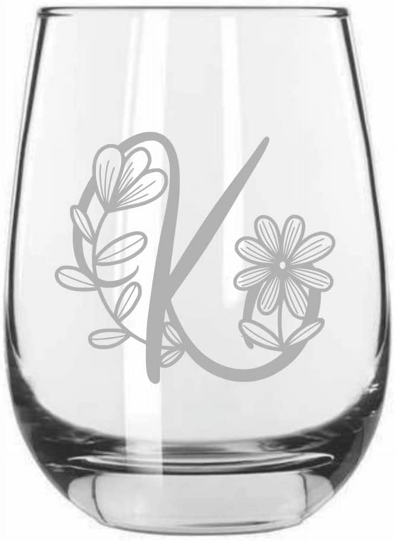 K Daishy Daisy Monogram Etched 15.25oz Libbey Stemless Wine Glass ...