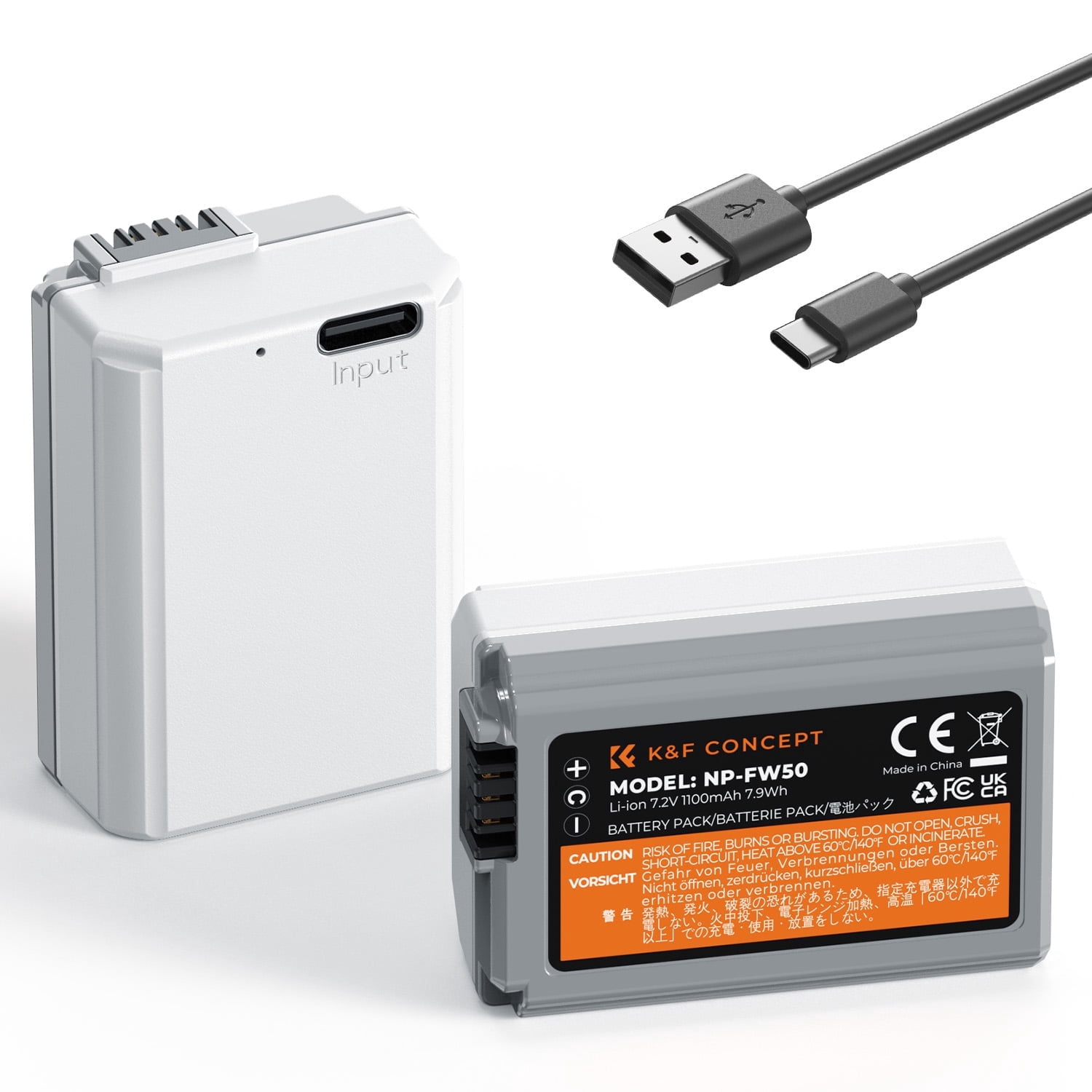 K&F CONCEPT 2 Pack NP-FW50 Battery Type-C Fast Charging A6400 Battery ...