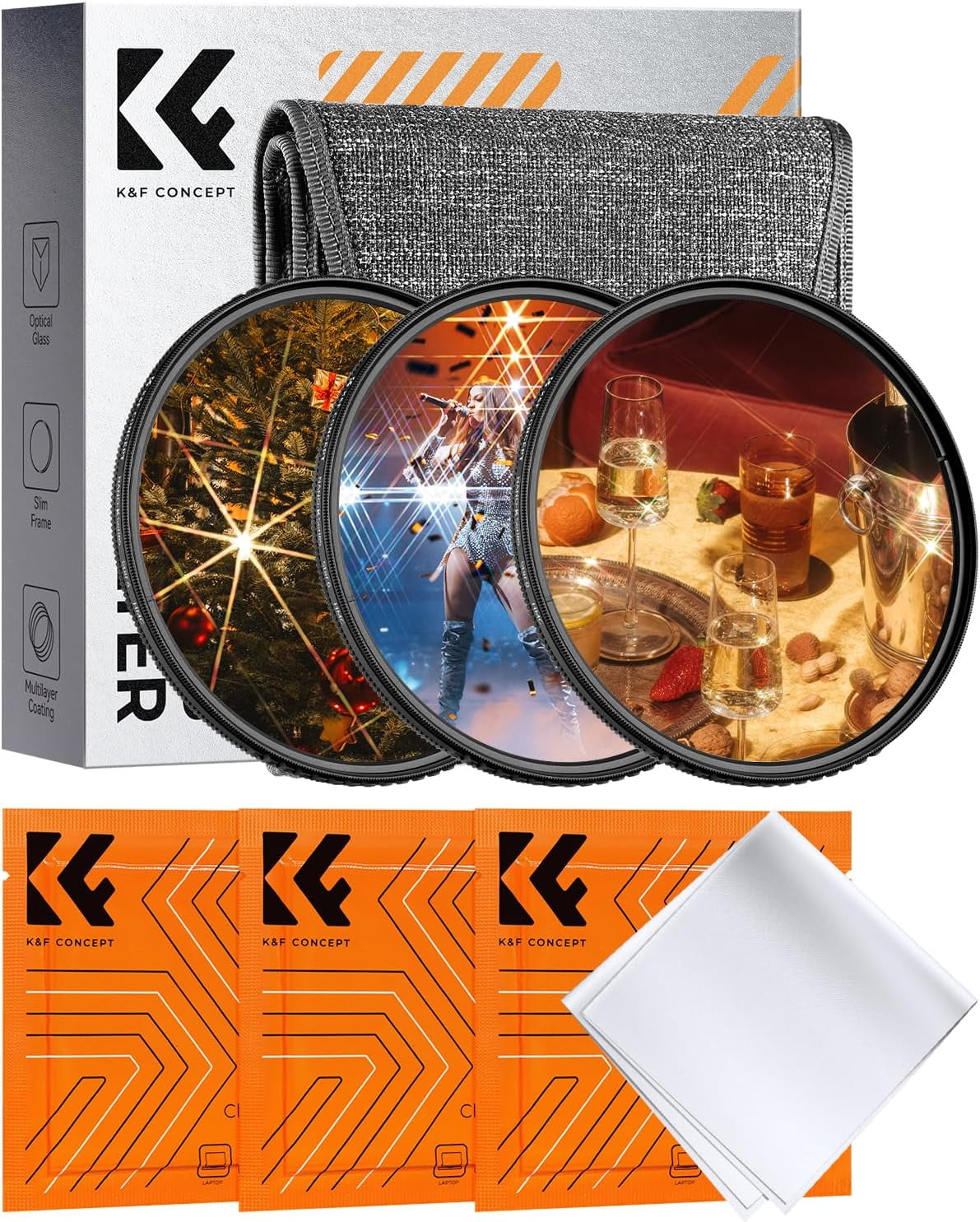 K&F Concept 62mm Star Filters Kit (3pcs) 4 Points 6 Points 8 Points ...