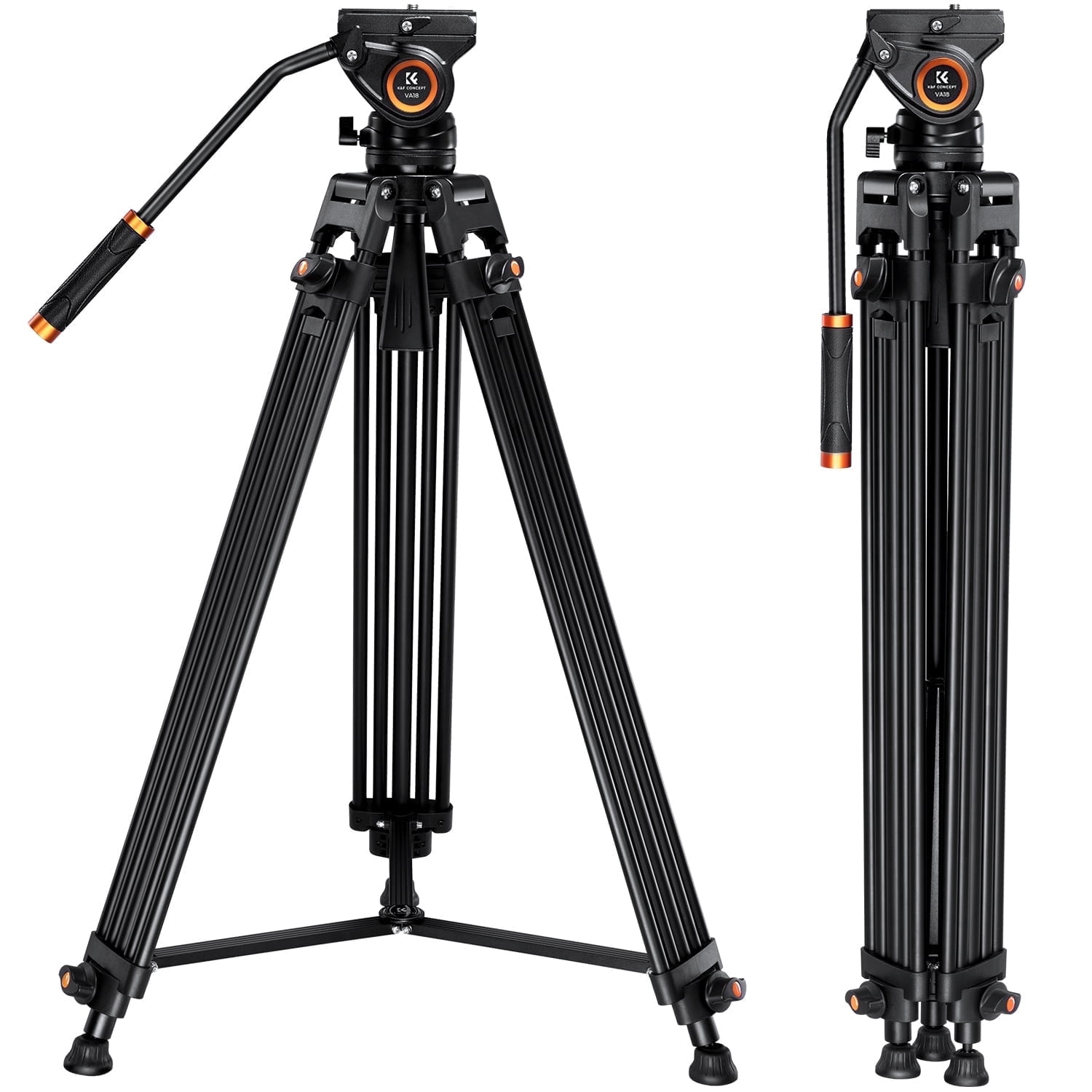 K&F Concept 72"/1.8m Aluminum Video Tripod with Transverse Center ...