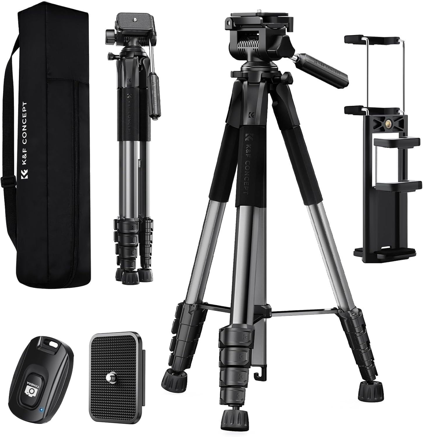 K&F CONCEPT Camera Tripod, 75" Lightweight Portable Travel Outdoor DSLR ...