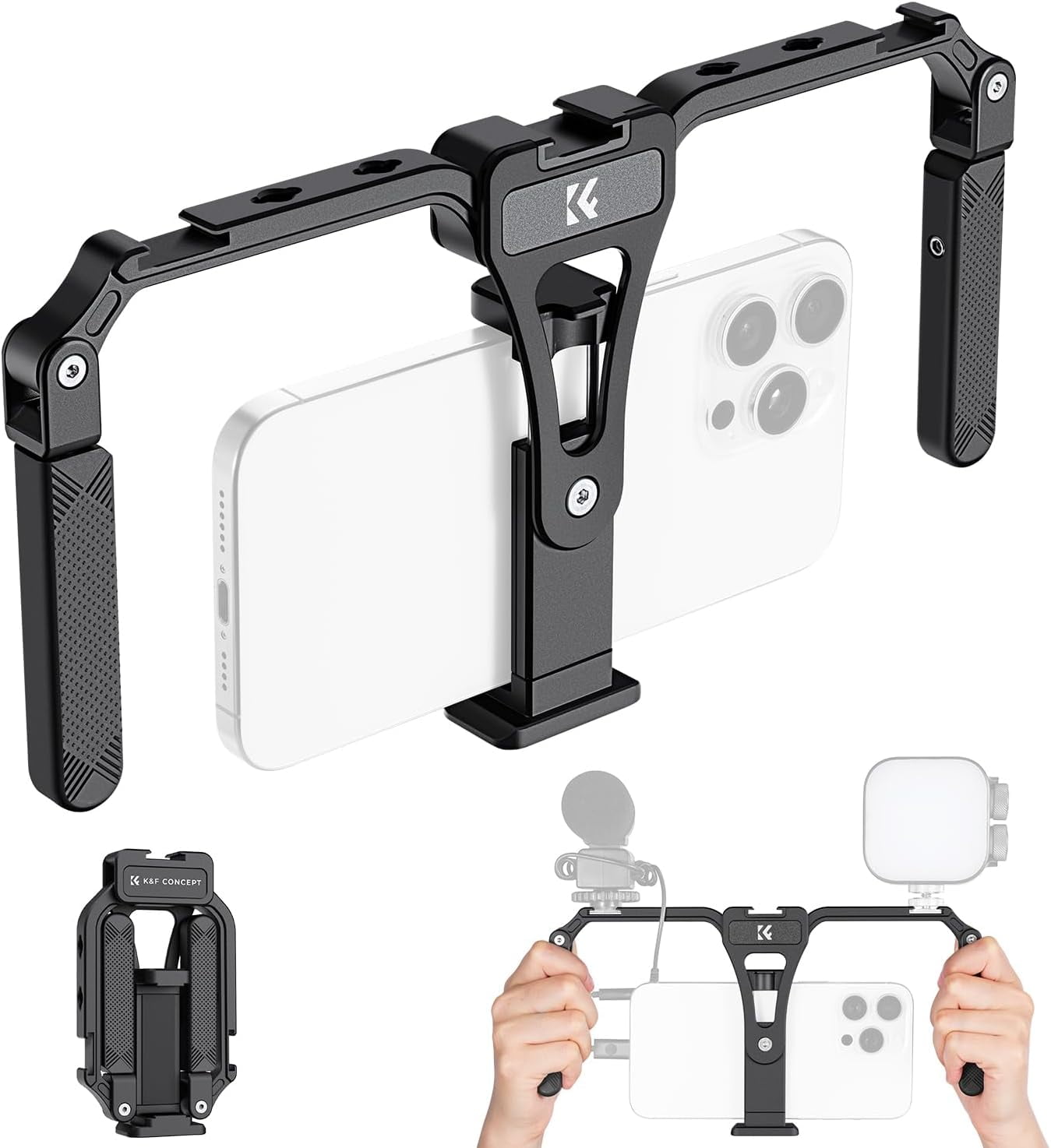 K&F Concept Smartphone Video Rig with Dual Handles, Foldable Aluminum ...