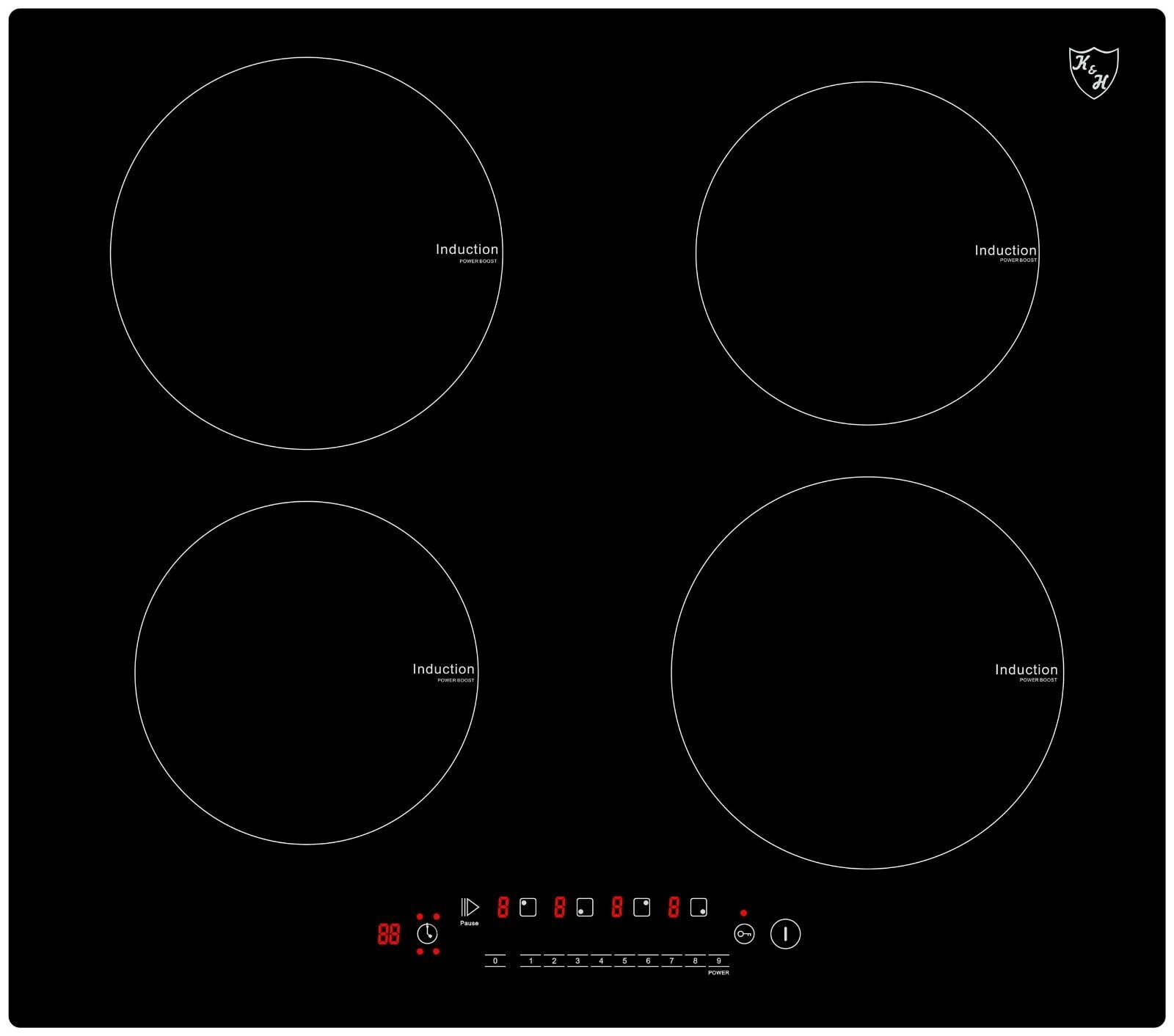 K&H German Designed 4 Burner 24" Induction Ceramic Cooktop 240V 6000W ...