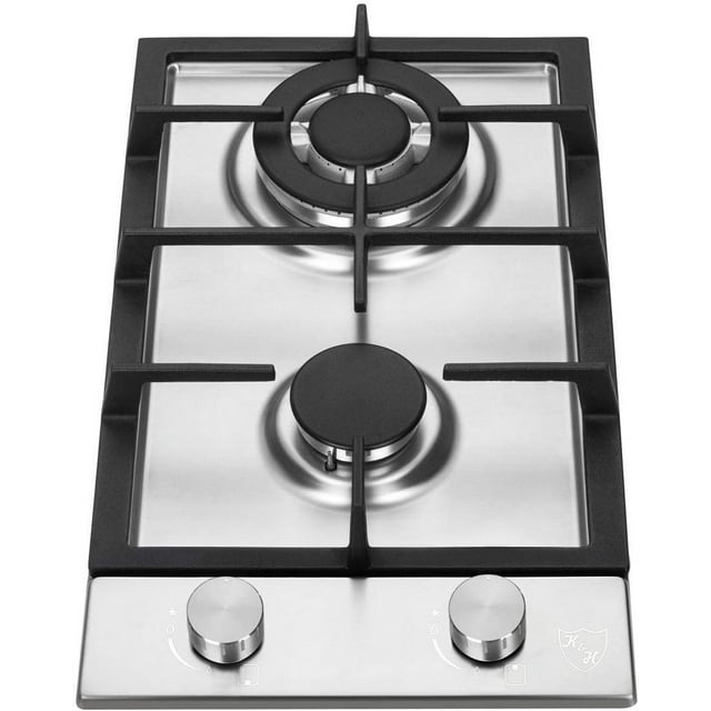 K&H SIGNATURE SERIES 2 Burner 12 Inch LPG/Propane Gas Stove Top Stainless Steel Surface Cast ...