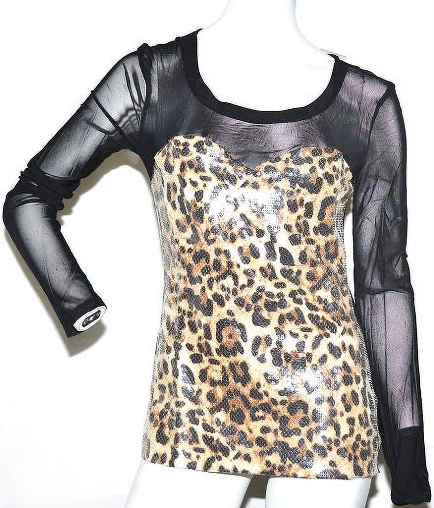 K. Jordan Women's Sequin Leopard Mesh Top in Black/Leopard - XL ...