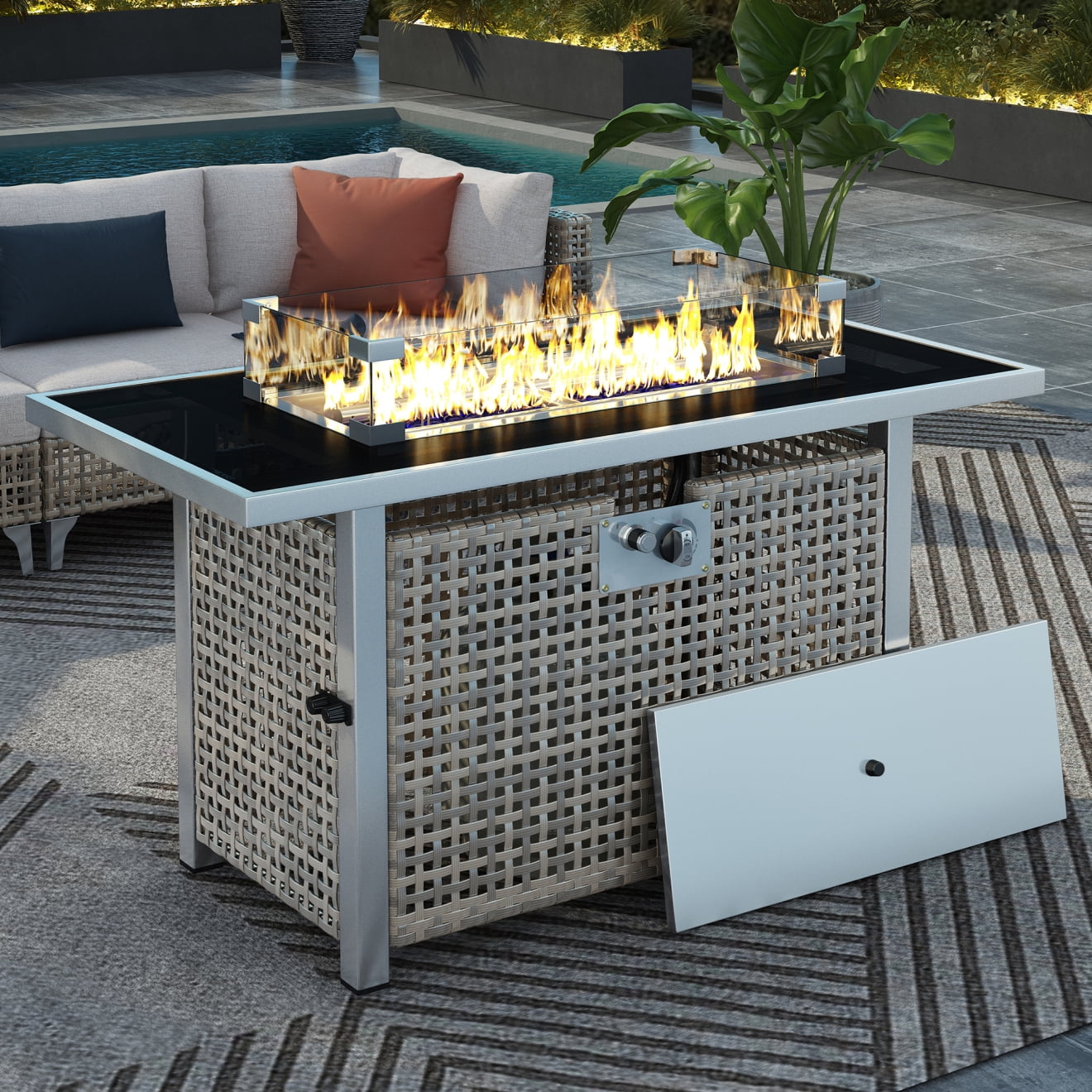 K&K 43" Outdoor Propane Fire Pit Table with Wind Guard, 60,000 BTU ...