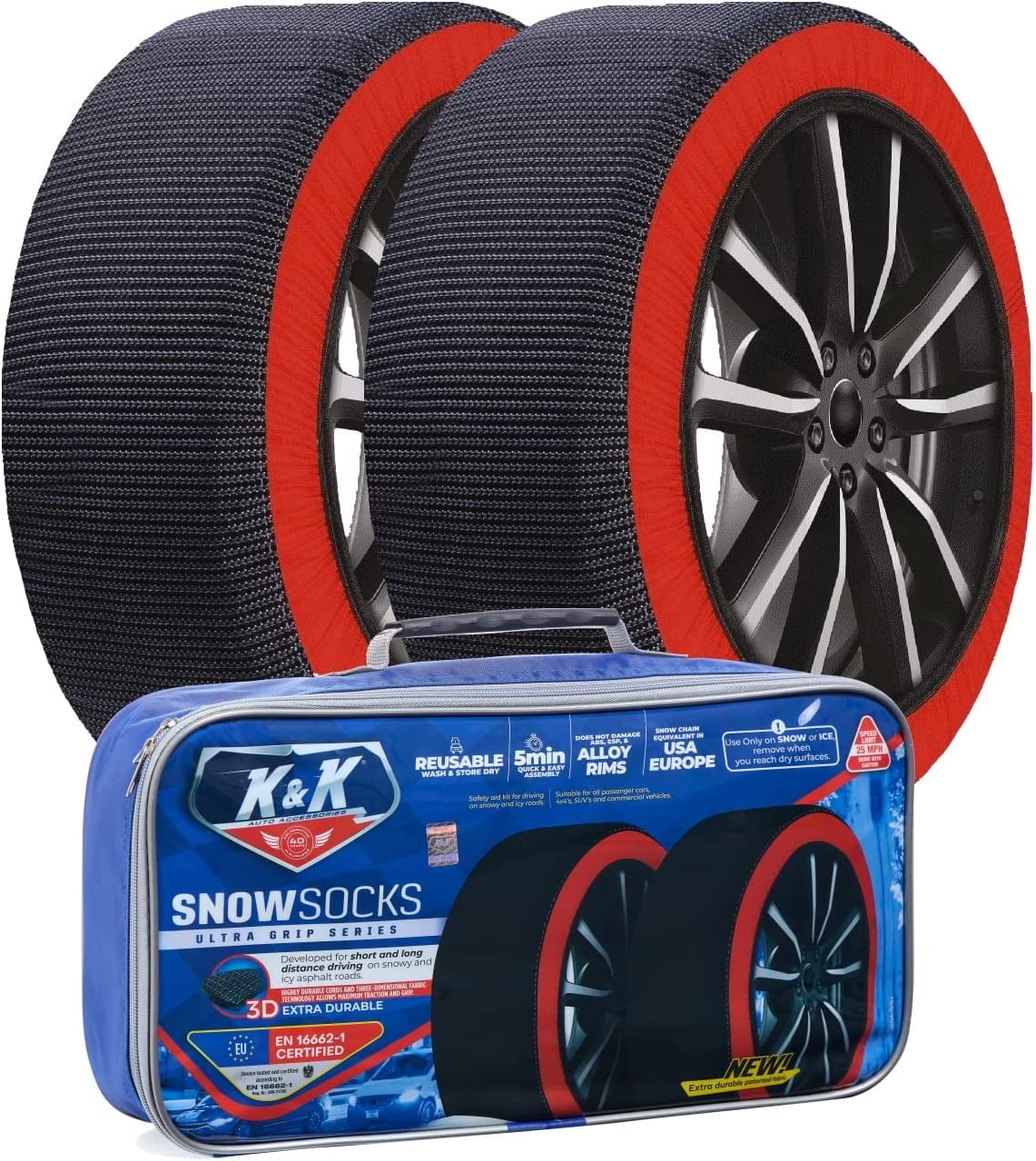 K&K Automotive Snow Socks for Tires - Pro Series for Ultimate Grip Snow ...
