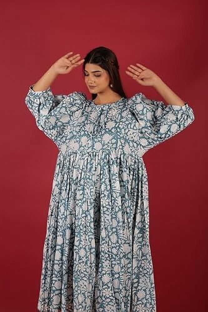 K.K. HANDICRAFT Floral Print Midi Dress with Puff Sleeves - Walmart.com