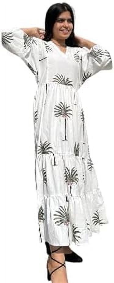 K.K. HANDICRAFT Women's Printed Maxi Dress - Casual V-Neck Long Dress ...