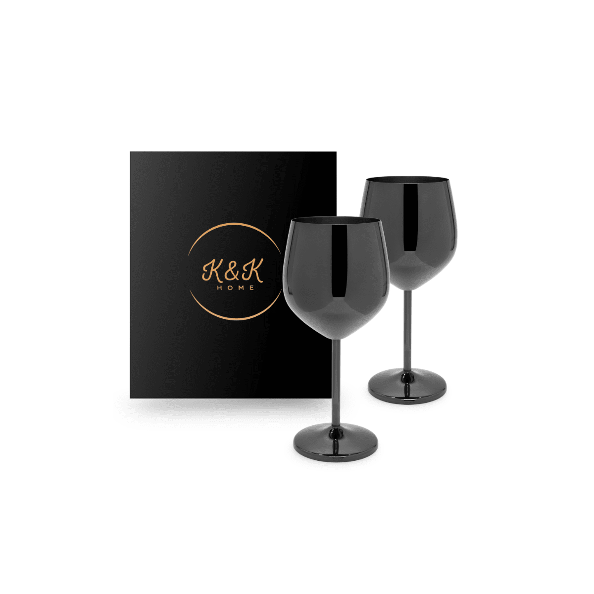 K&K Home Unbreakable Stainless Steel Black Chrome Wine Glasses - Set of ...