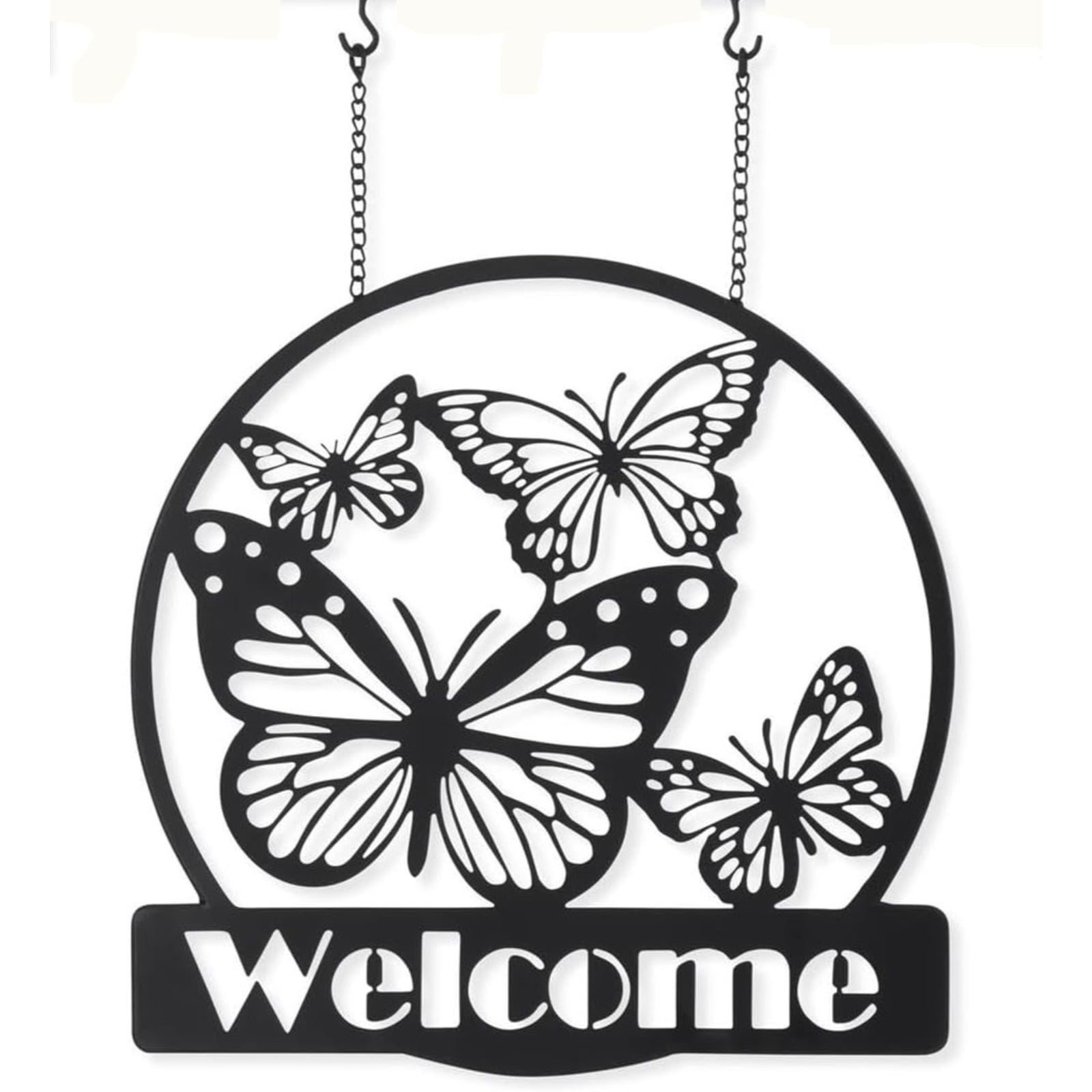 K&K Interiors Black Metal Cutout Butterfly WELCOME Sign Arrow ...