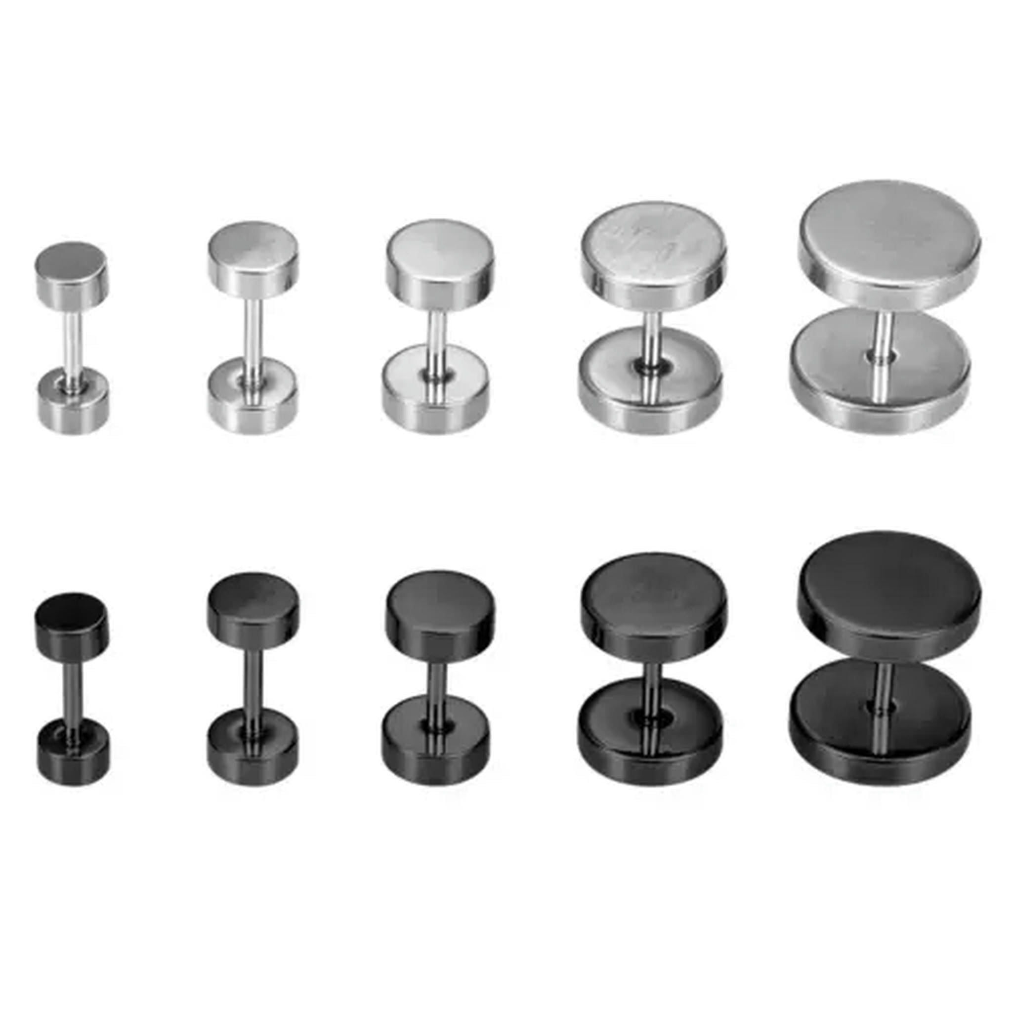 K-KED 1/5Pair Black Flat Round Barbell Plug Earrings Stainless Steel ...