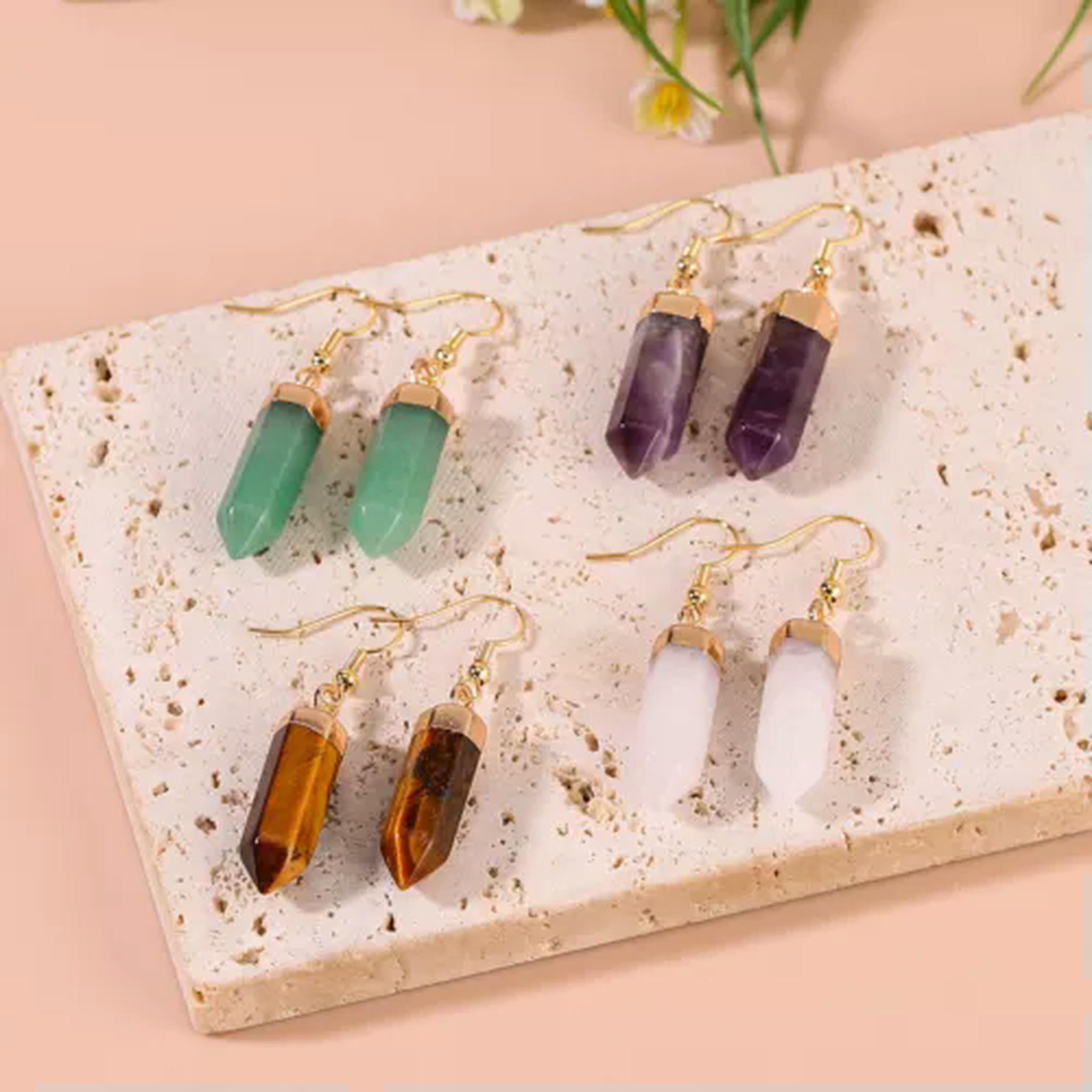 K-KED 10 Pairs Natural Mixed Stone Hexagonal Pyramid Reiki Chakra ...