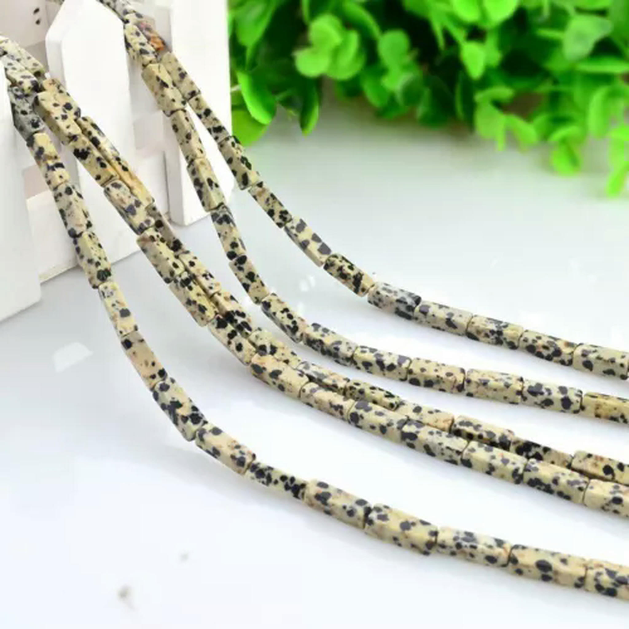K-KED 10 Strand 4x13mm Natural Spotted Stone Tube Cuboid Loose Beads ...