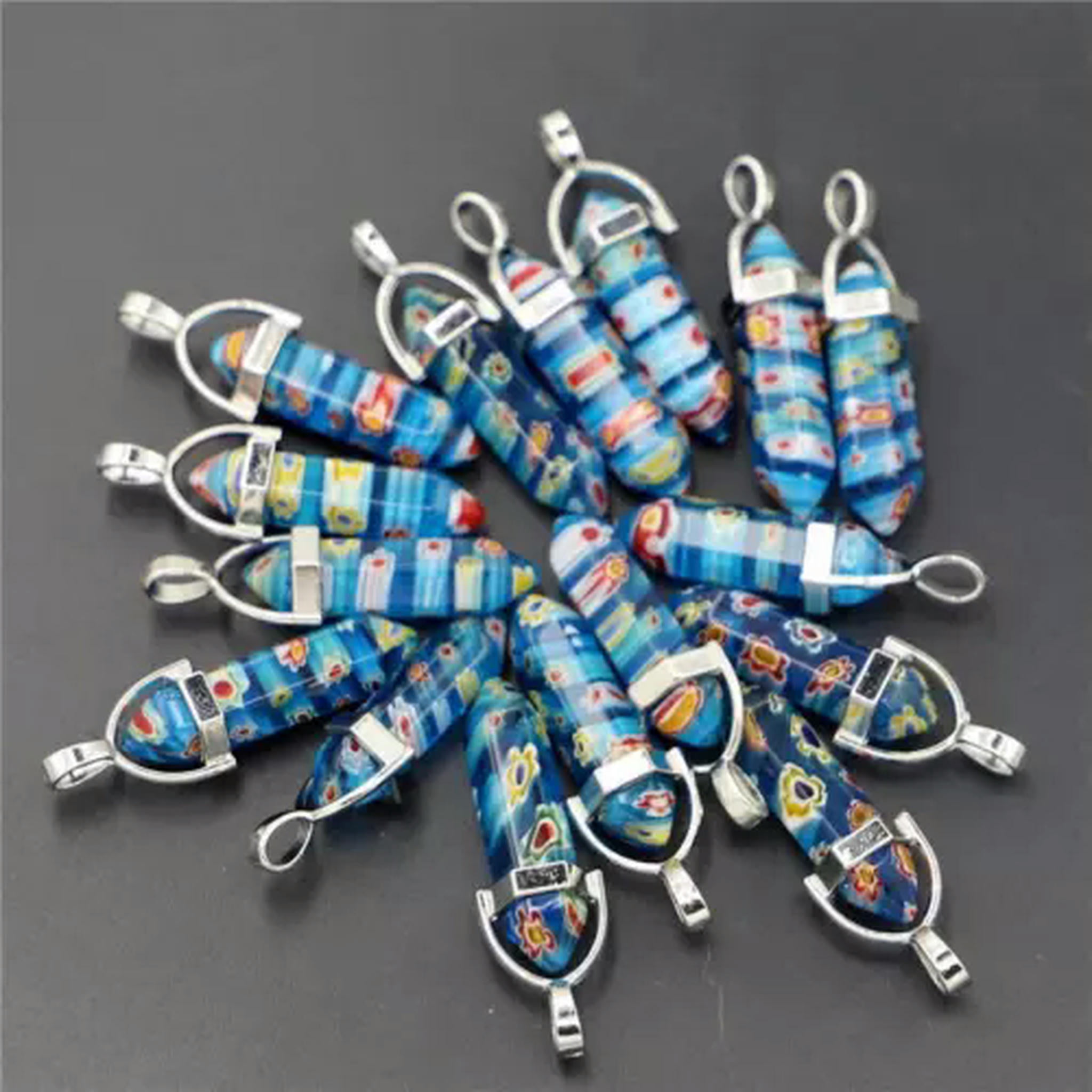 K-KED 100pcs Blue Thousand Flower Glass Pillar Point Charm Pendants for ...