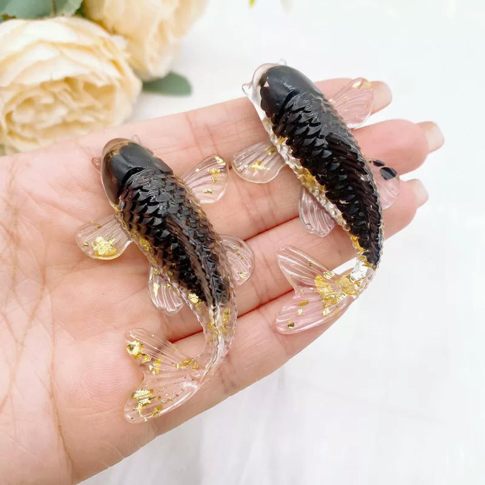 K-KED 10Pcs Natural Black Obsidian Koi Quartz Crystal Gravel Fish ...