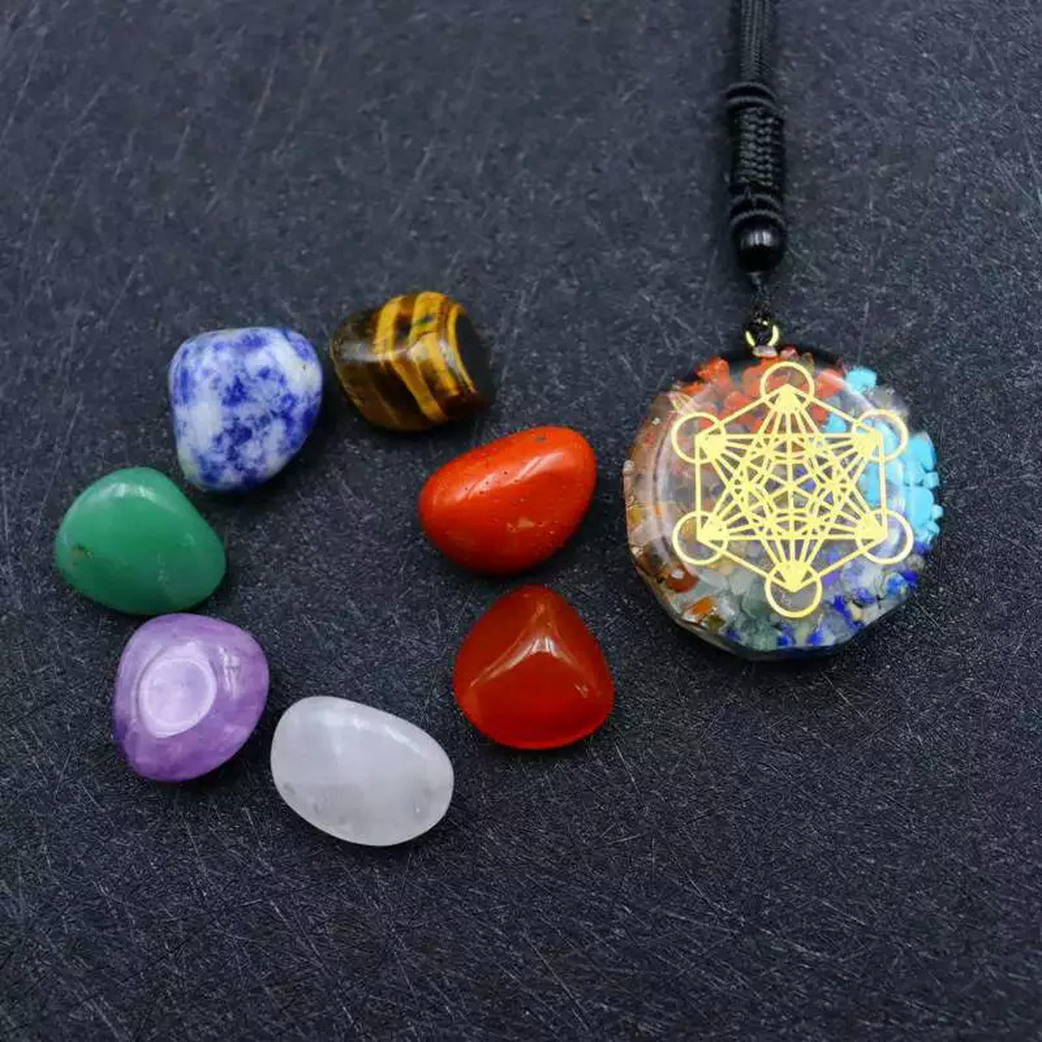 K-KED 10Sets Natural 7 Chakra Crystal Tumbled Stone Set Orgonite ...