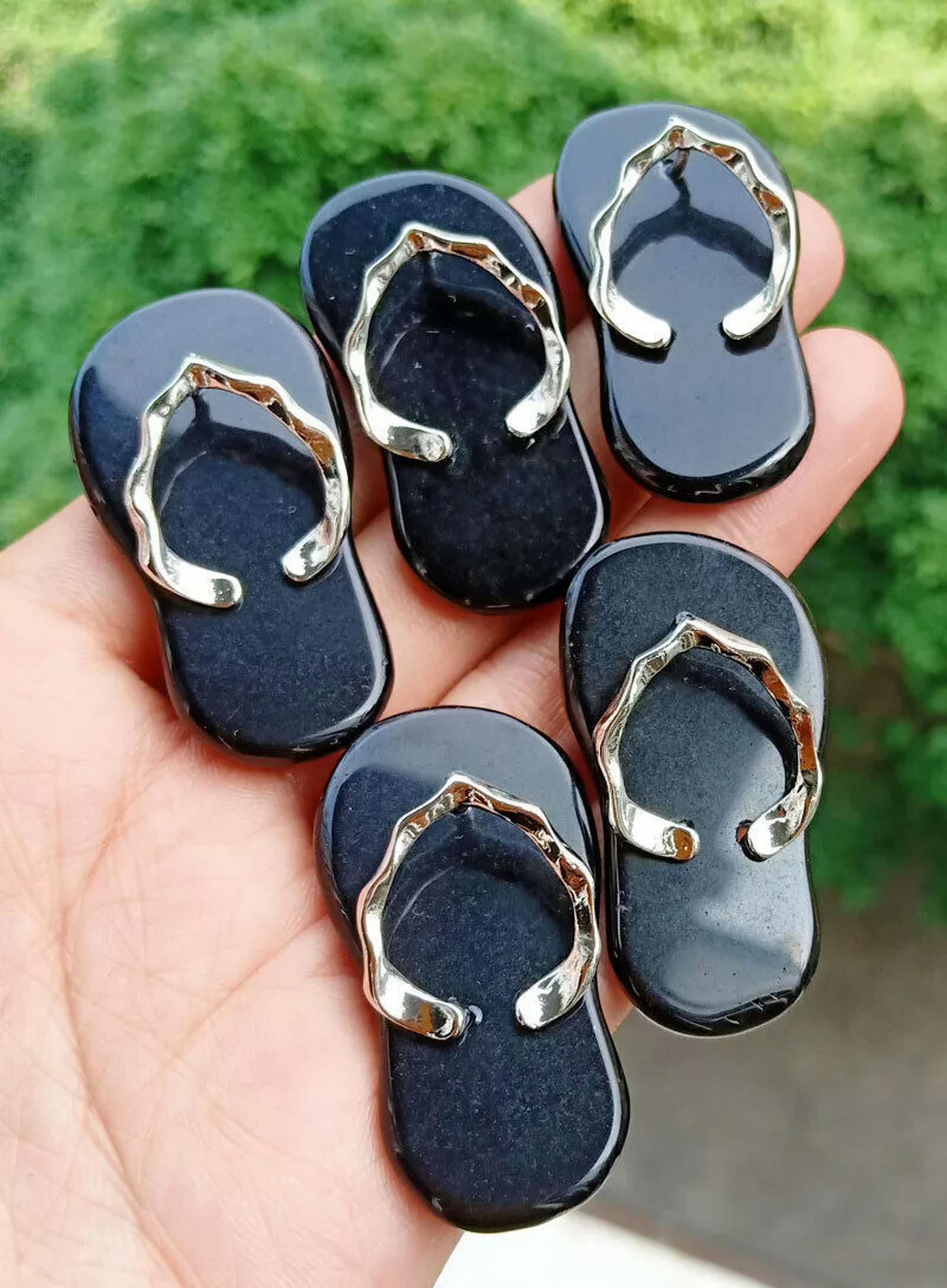 K-KED 10pcs Black Obsidian Stone Flip-flop Pendants Chakra Reiki ...