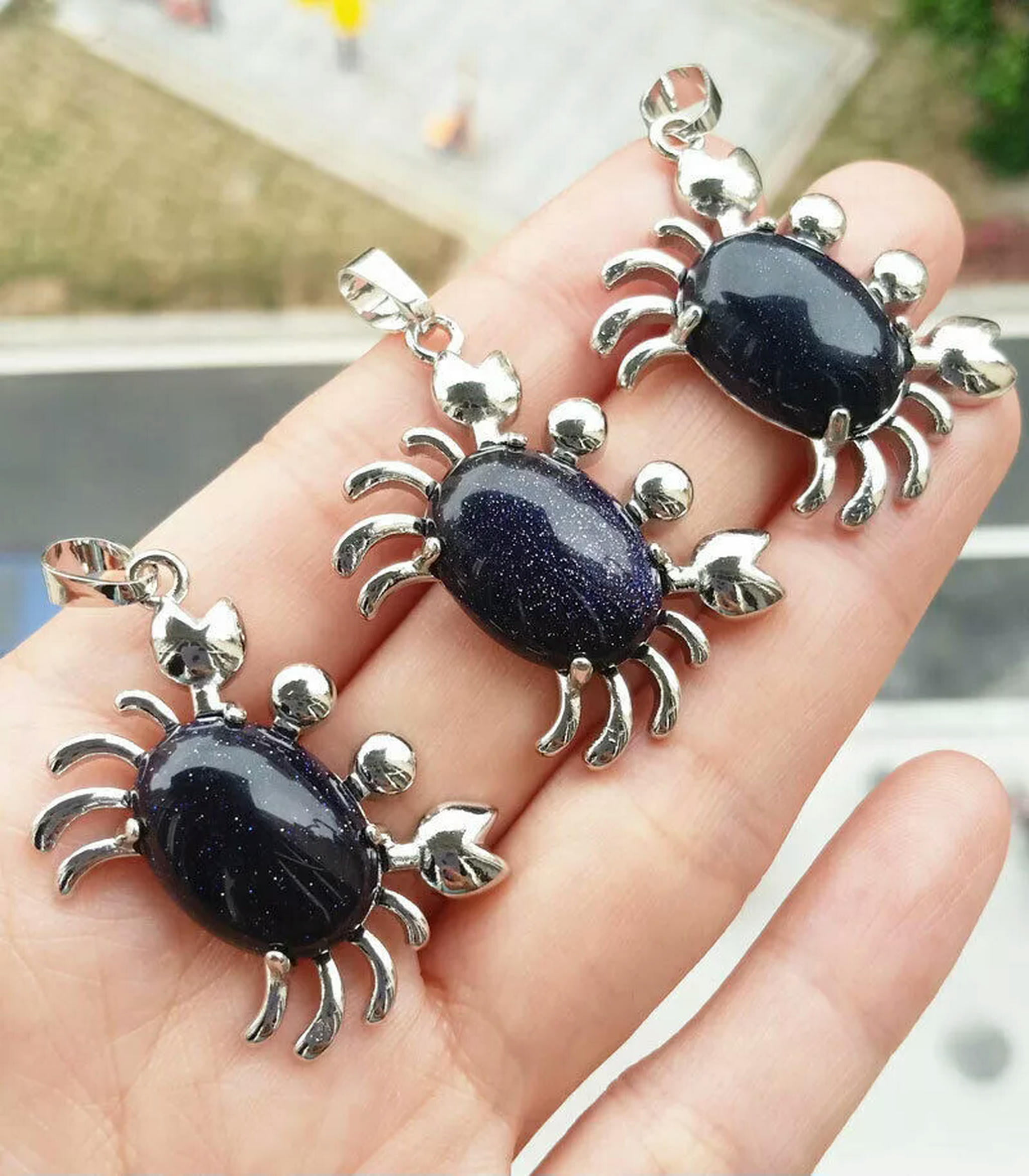 K-KED 10pcs Blue sand Gems Stone crab Pendants Chakra Reiki Healing ...