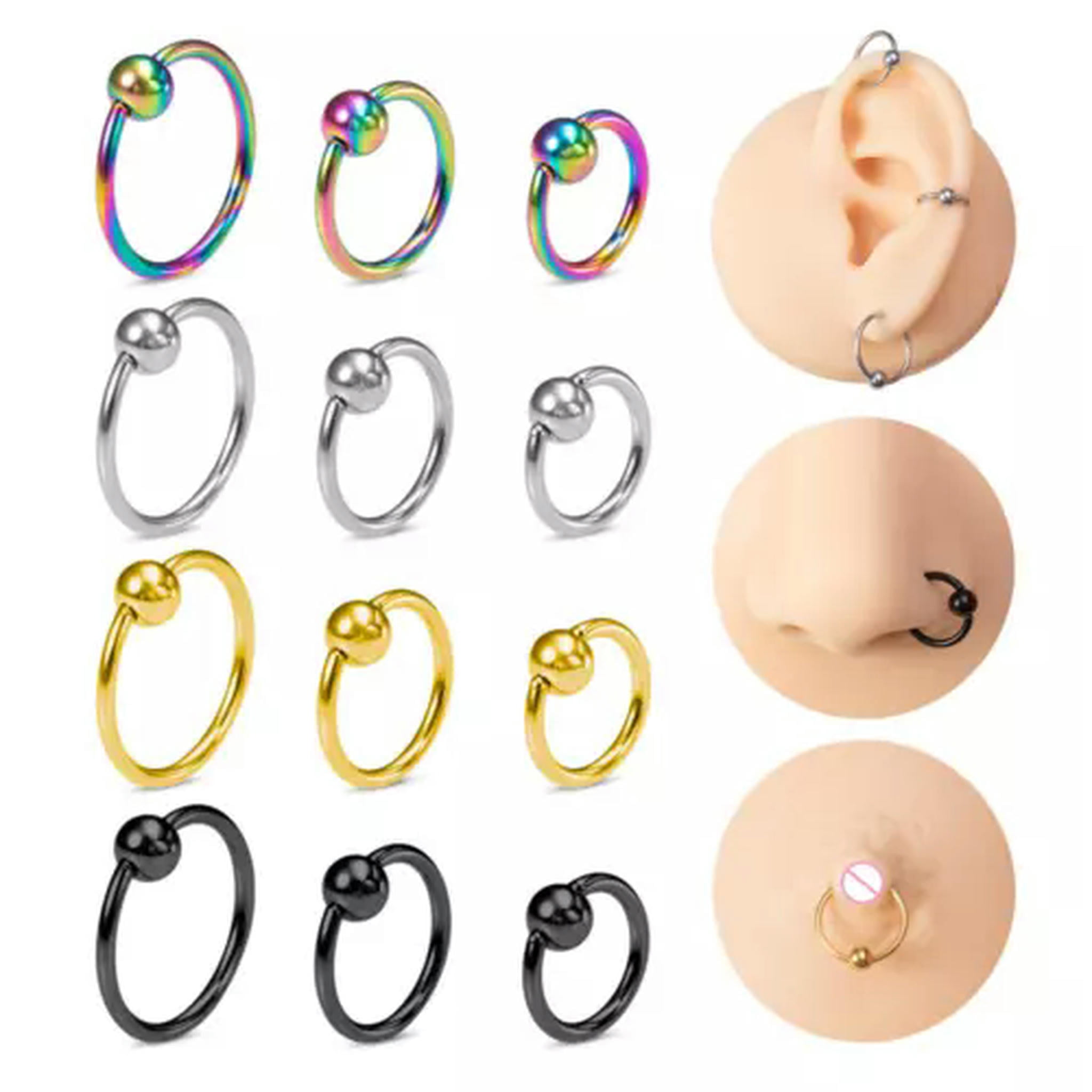 K-KED 10pcs Colorful Captive Bead Ring BCR Ear Cartilage Tragus Helix Hoop Piercing-16G 6mm ...
