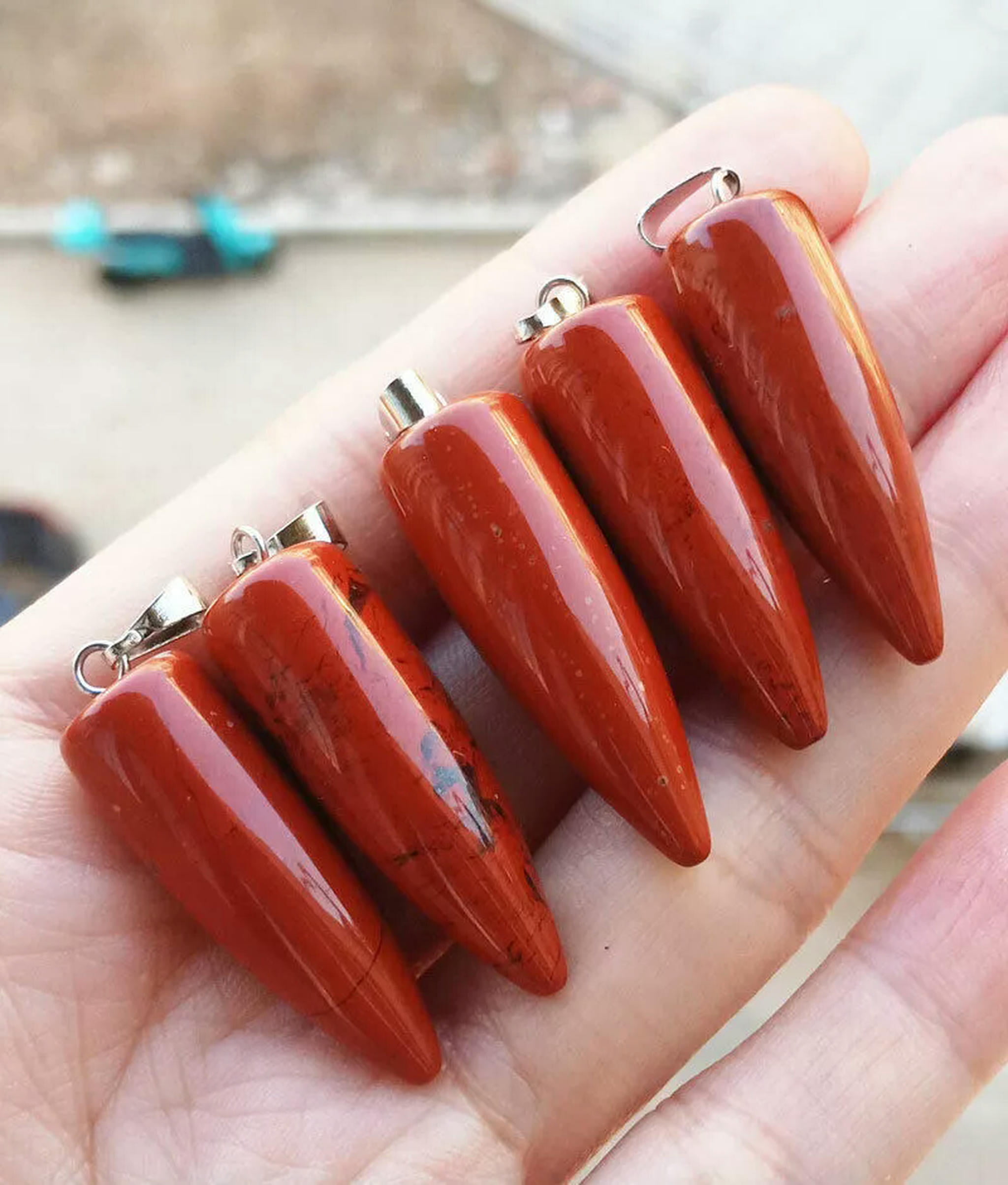 K-KED 10pcs Flame jasper Gems stone Bullet Pendants Prism Magic Reiki ...