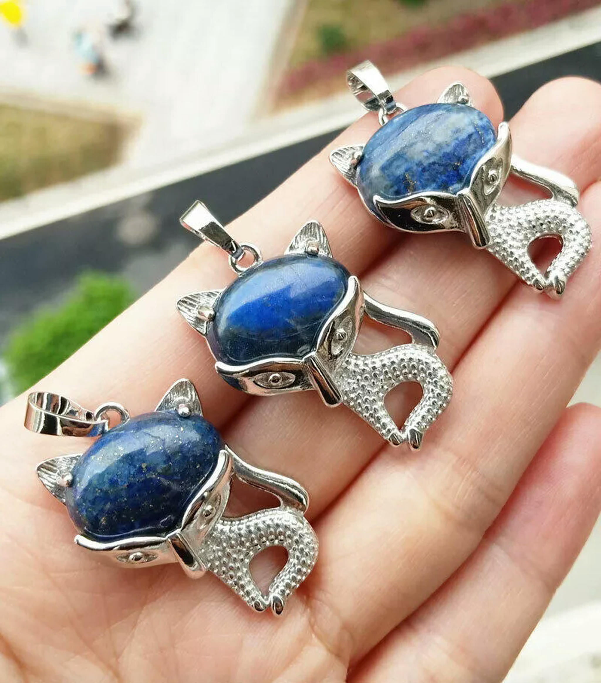 K-KED 10pcs Lapis Lazuli Gems Stone Fox Pendants Chakra Reiki Healing ...